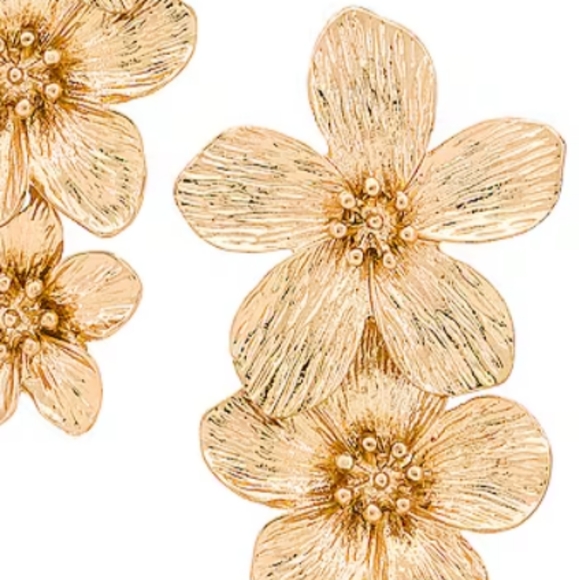 Boutique | Jewelry | Big Gold Triple Flowers Earrings 3d Trio Large ...